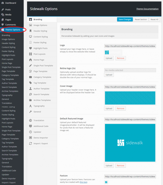 Theme Options Sidewalk Wordpress Theme Documentation Meks
