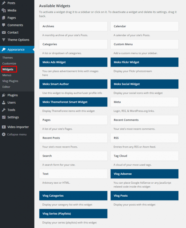 Widgets Vlog Wordpress Theme Documentation Meks