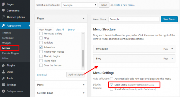 Header And Navigation Setup Pinhole Wordpress Theme Documentation Meks