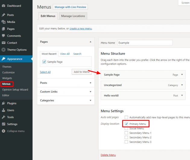 Navigation Menu Setup Opinion Wordpress Theme Documentation Meks