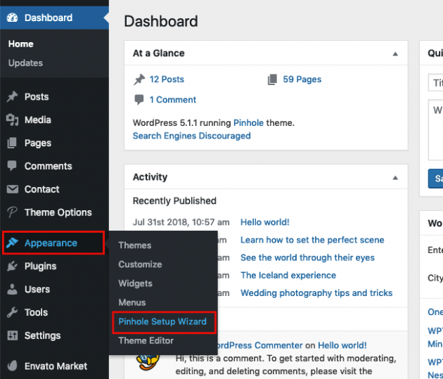 Demo Content Import Setup Wizard Pinhole Wordpress Theme Documentation Meks