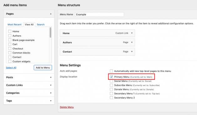 Navigation Menu Setup Megaphone Wordpress Theme Documentation Meks