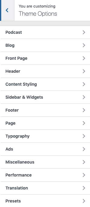Theme Options Customizer Overview Megaphone Wordpress Theme Documentation Meks
